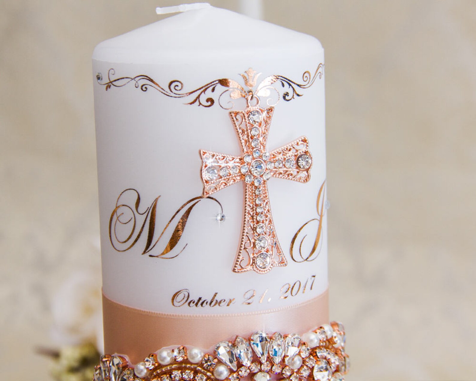 Rose Gold Wedding Unity Candle Set With Rose Gold Cross - Etsy
