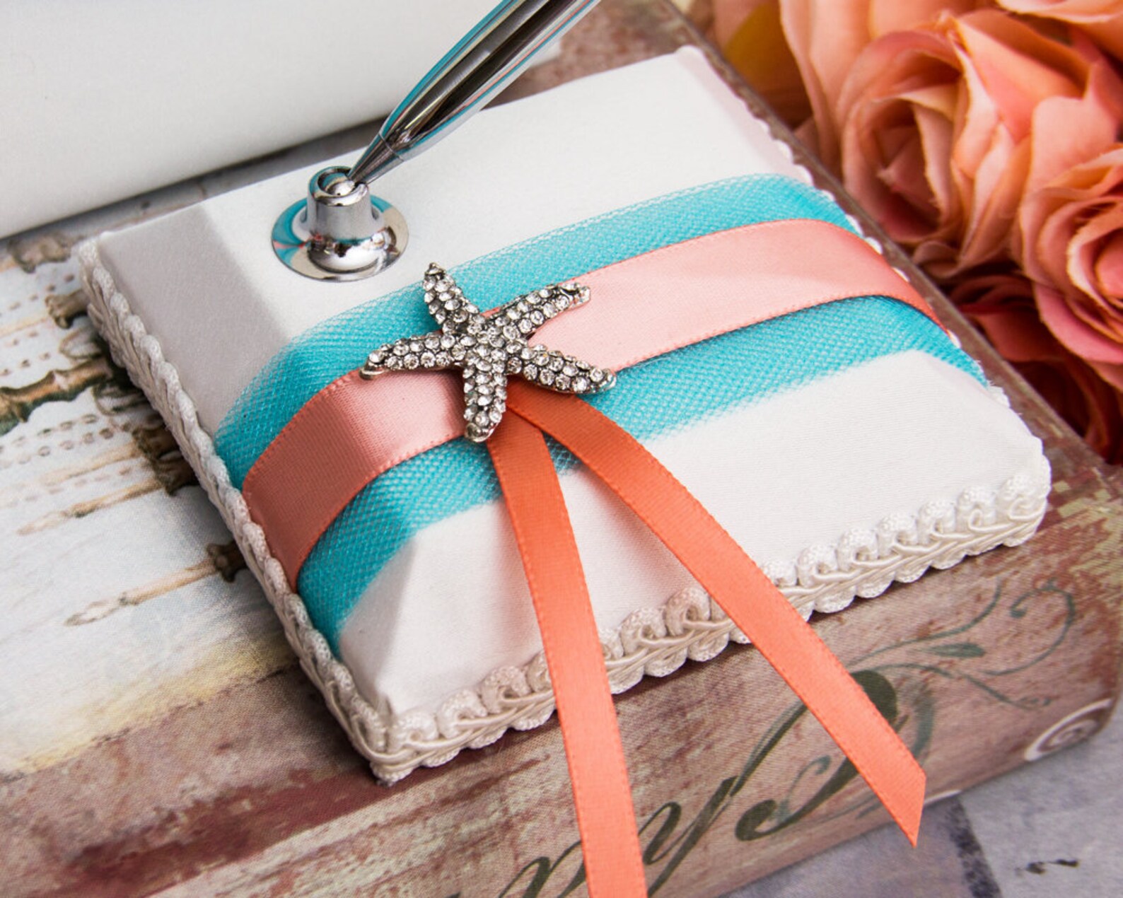 Beach Wedding Guest Book, Starfish Wedding Guest Book, Aqua Guest Book ...