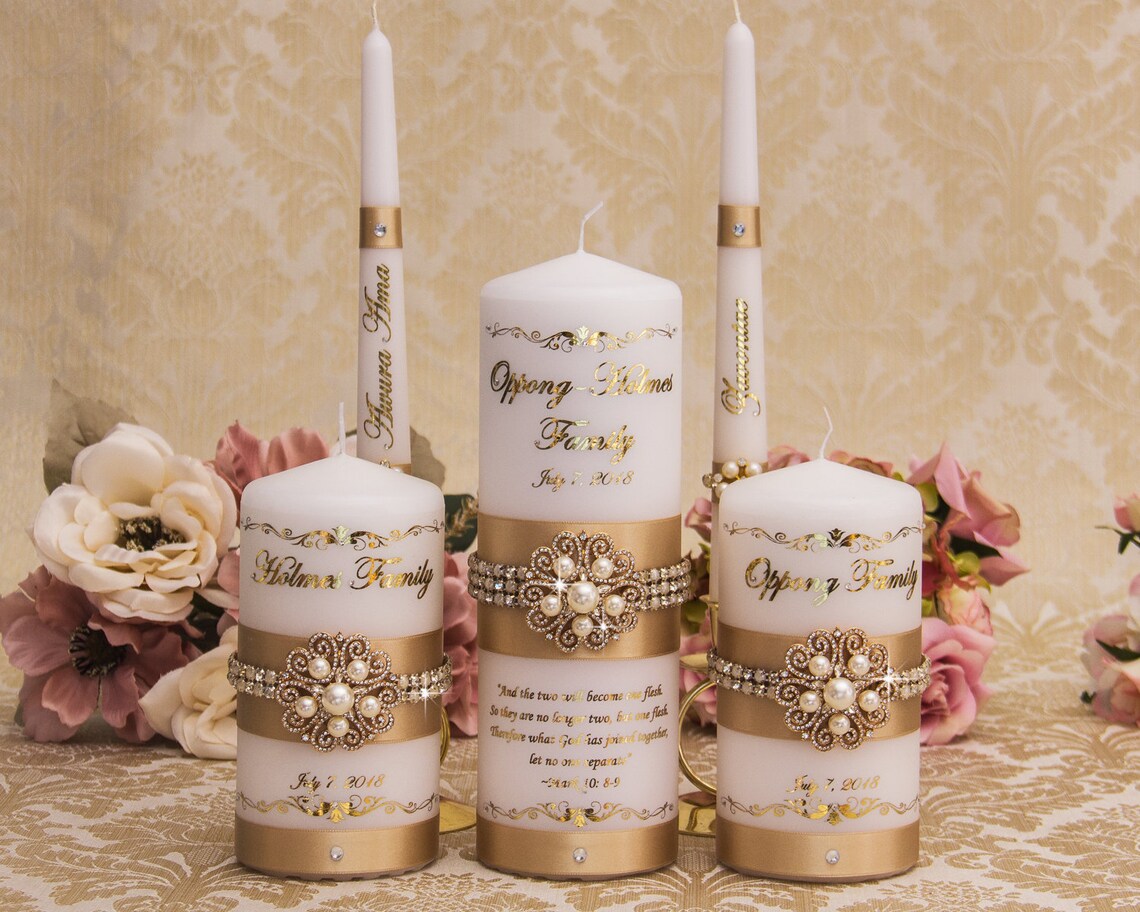 Personalized Wedding Unity Candle Set Gold Family Wedding - Etsy