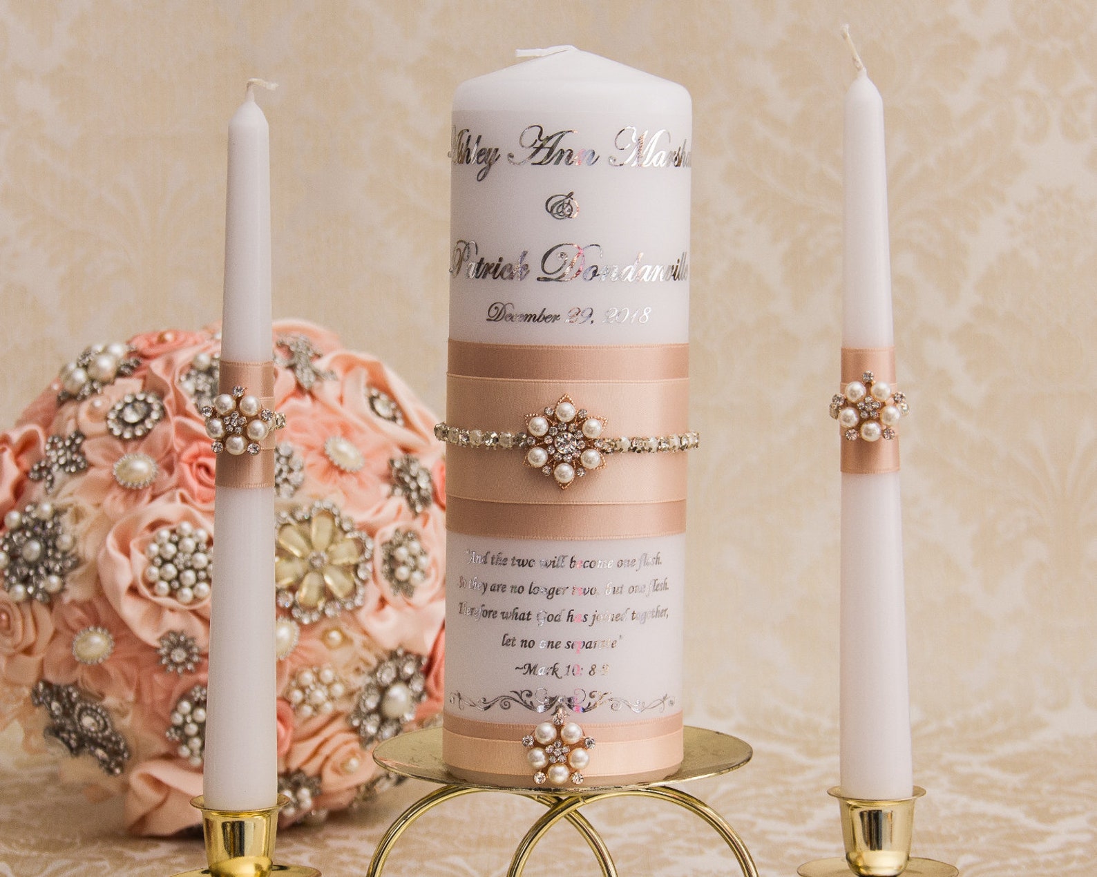 Personalized Wedding Unity Candle Set Blush Unity Candles | Etsy