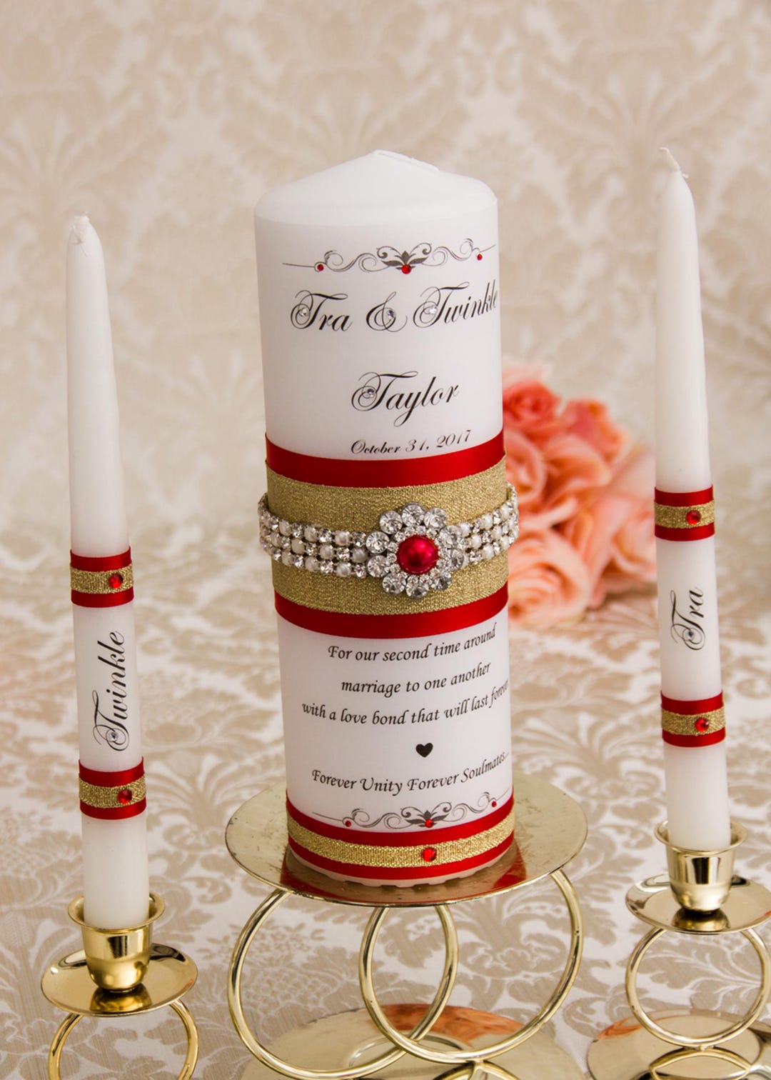 Gold Wedding Unity Candles Set, Red and Gold Wedding Candles ...