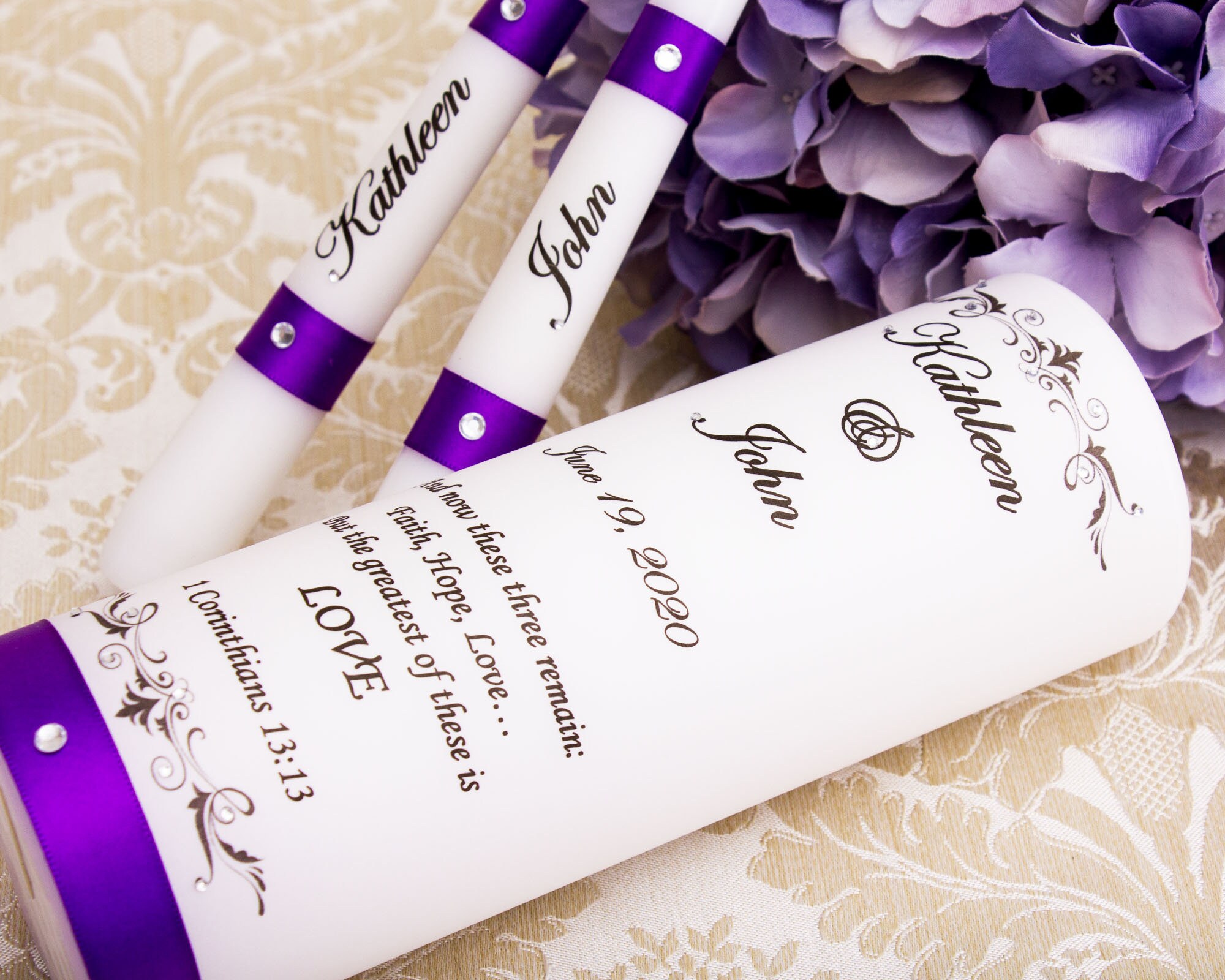 Purple Wedding Unity Candle Set Modern Wedding Candles Set | Etsy