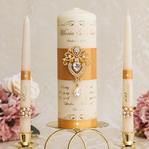 Golden Wedding Unity Candle Set, Unity Candles Set, Personalized Unity ...