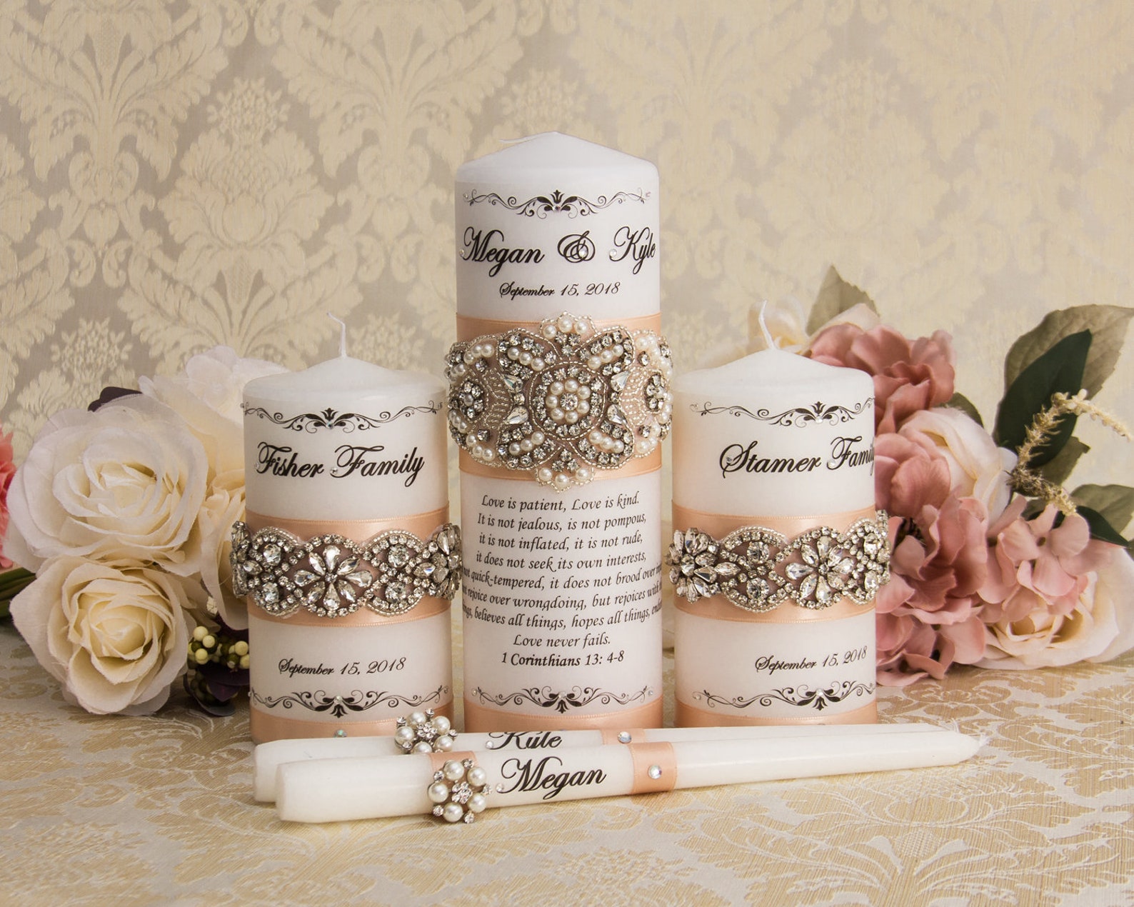 Wedding Unity Candle Set, Family Wedding Candles Set, Blush Unity ...