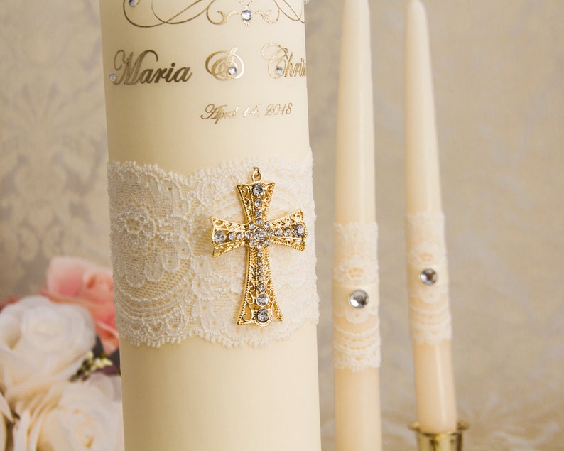 Unity Candle Set Gold Cross Candle Set Church Wedding Unity | Etsy