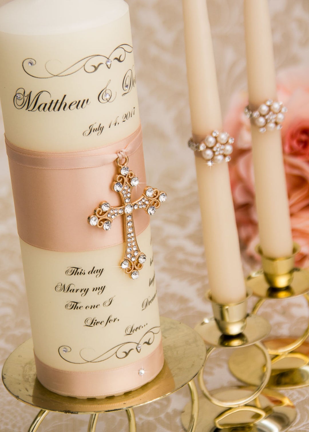 Rose Gold Unity Candle Set, Wedding Unity Candle Set, Personalized ...