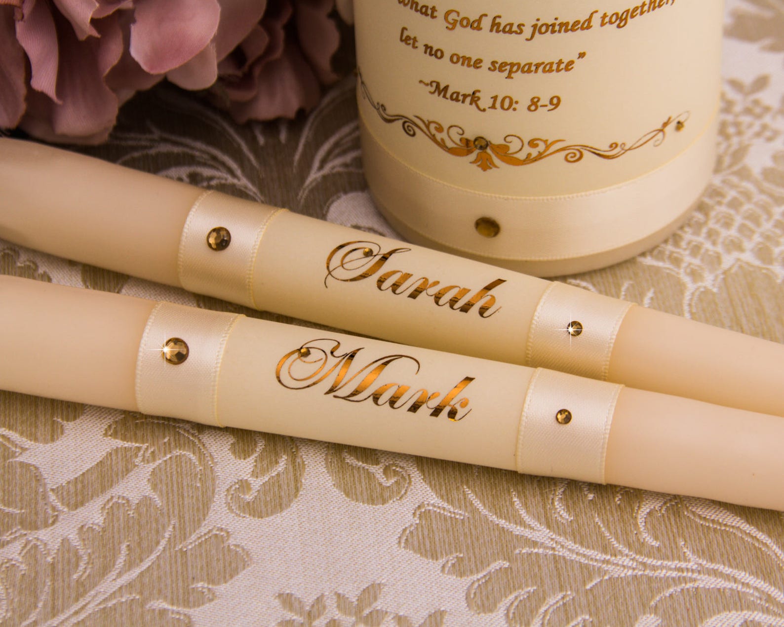 Gold Unity Candle Set Gold Wedding Unity Candles Ivory Wedding | Etsy