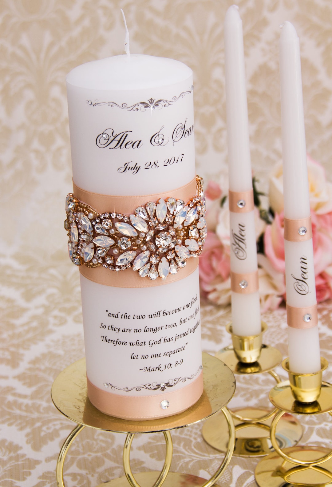 Personalized Unity Candle Set Wedding Unity Candles Rose Gold Wedding ...