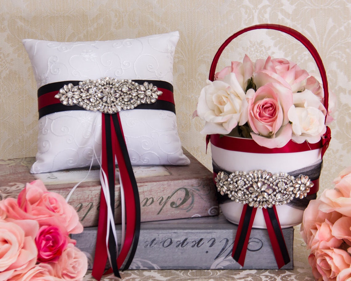 Red and Black Wedding Accessories Set Wedding Ring Bearer | Etsy