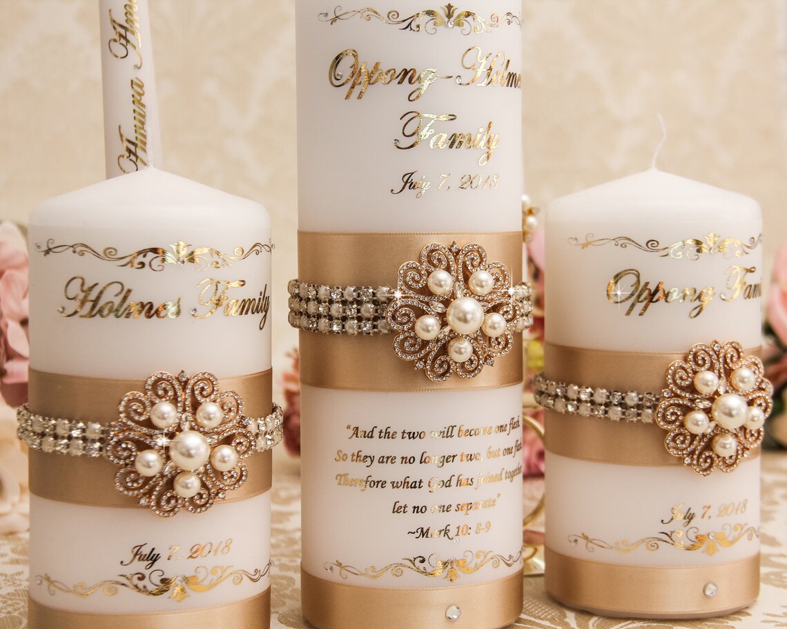 Personalized Wedding Unity Candle Set Gold Family Wedding - Etsy
