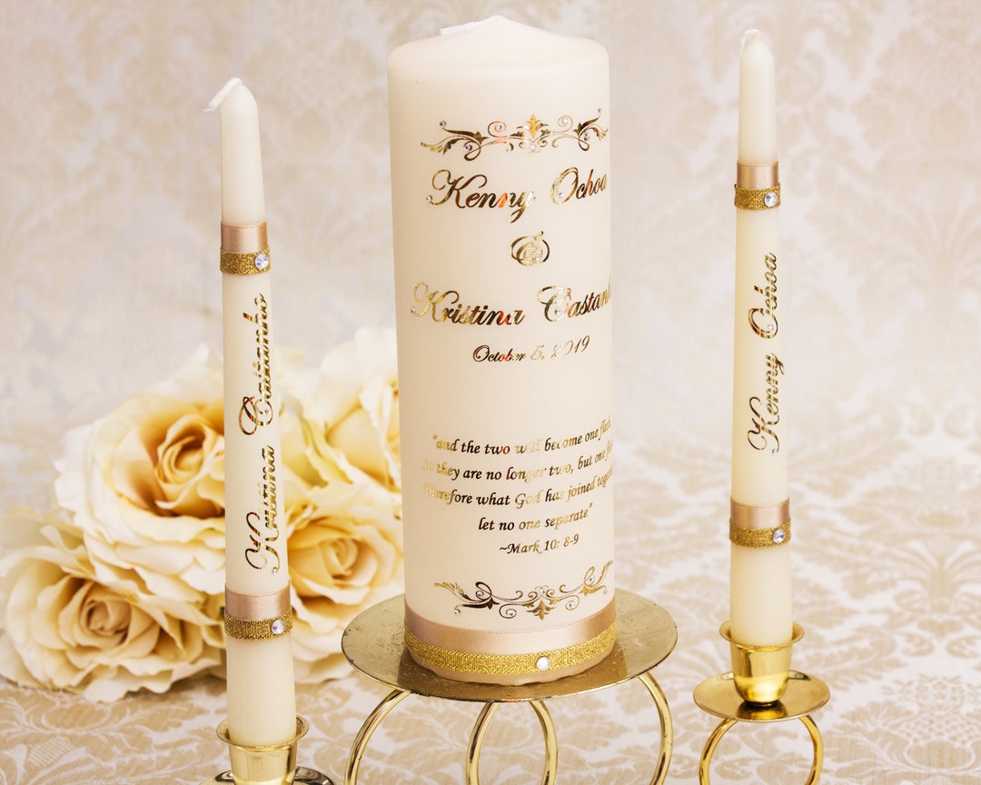Personalized Wedding Unity Candle Set, Gold Foil Wedding Candles Set ...