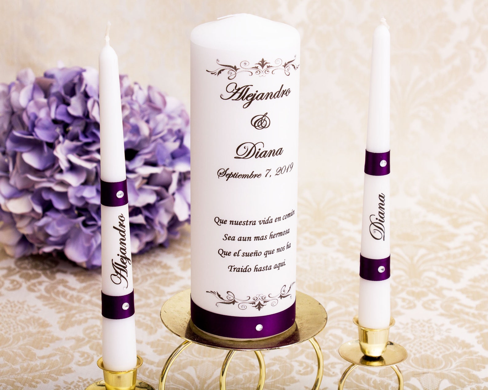 Purple Wedding Unity Candle Set Modern Wedding Candles Set | Etsy