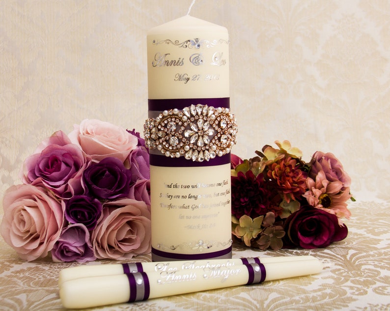 Rose Gold Unity Candle Set Purple Wedding Unity Candles Plum | Etsy