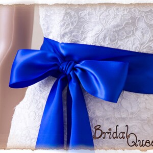 Royal BLUE Satin Bridal Sash, Wedding Sash, Blue Satin Ribbon Bridal ...