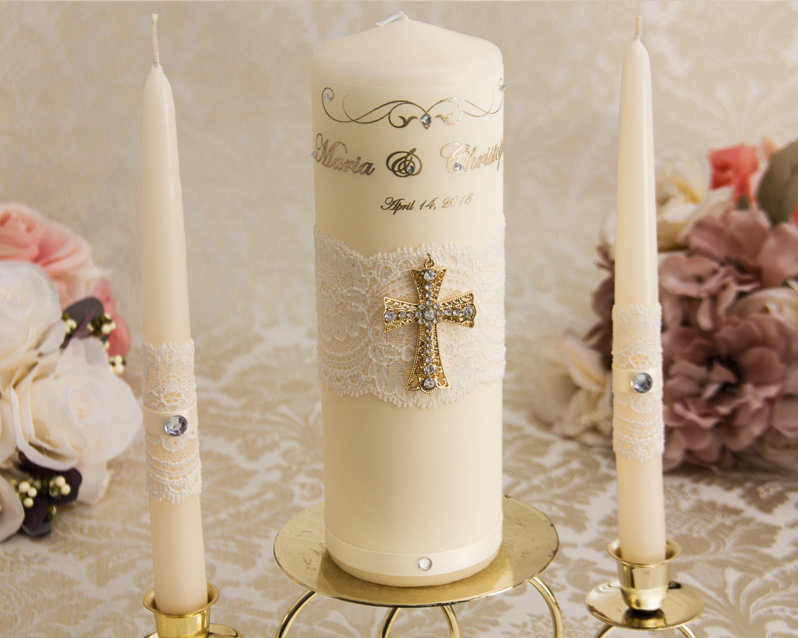 Unity Candle Set Gold Cross Candle Set Church Wedding Unity | Etsy
