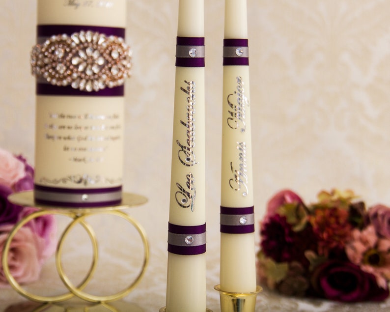 Rose Gold Unity Candle Set Purple Wedding Unity Candles Plum | Etsy
