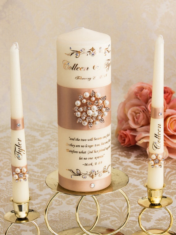 Rose Gold Wedding Unity Candle Set Blush Wedding Candles Set - Etsy