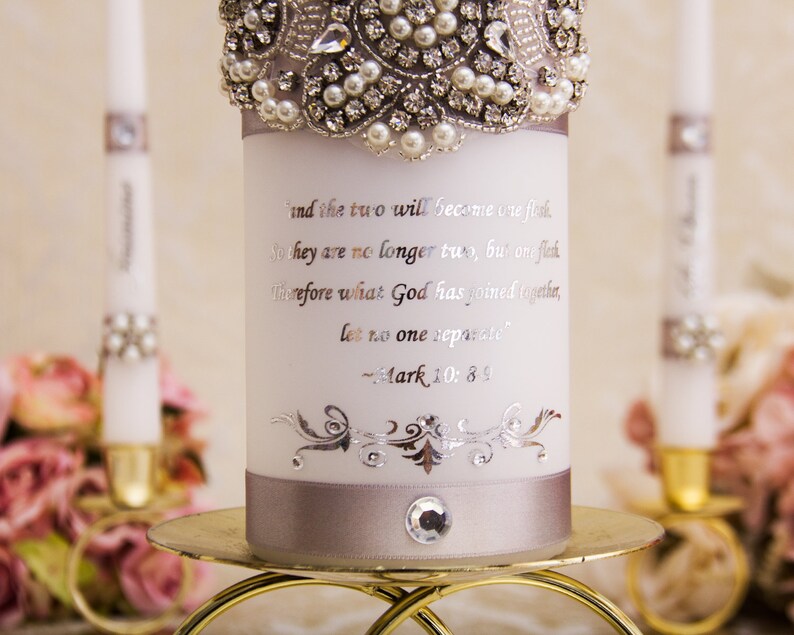 Pearl Wedding Unity Candle Set, Silver Wedding Candles Set, Silver ...