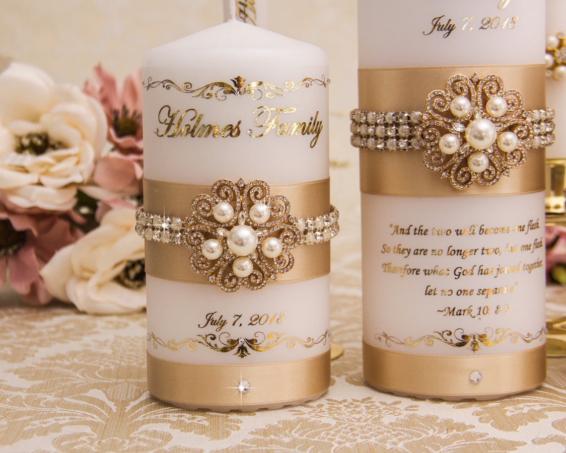 Personalized Wedding Unity Candle Set Gold Family Wedding - Etsy