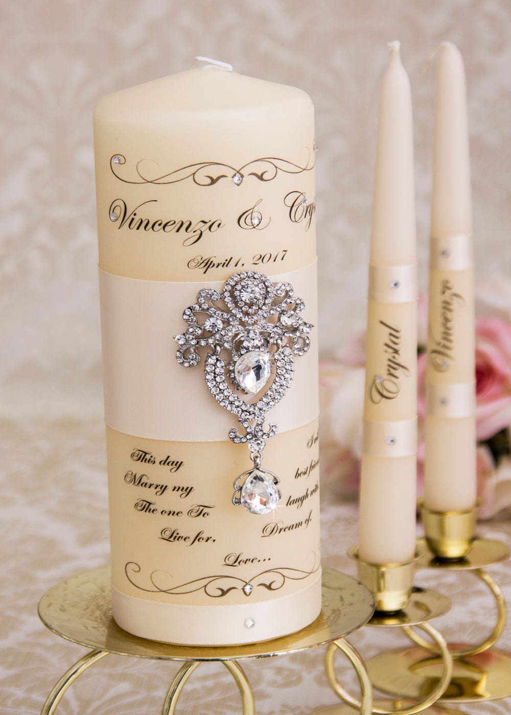 Personalized Unity Candle Set Ivory Wedding Unity Candle Set | Etsy