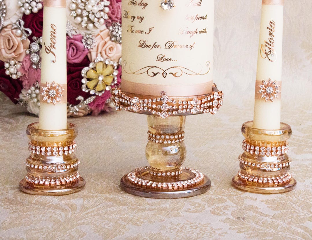 Gold Wedding Unity Candle Holder Set for Great Gatsby Wedding Ceremony ...