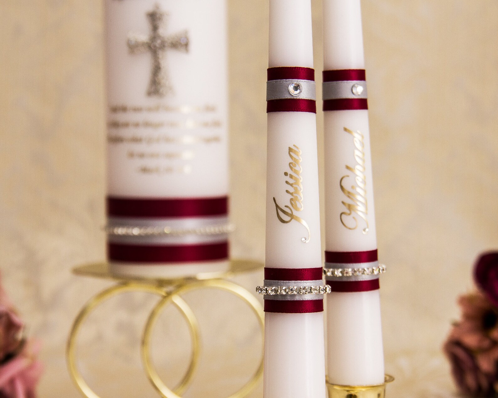 Personalized Unity Candle Set Silver Cross Candle Set Church Wedding ...