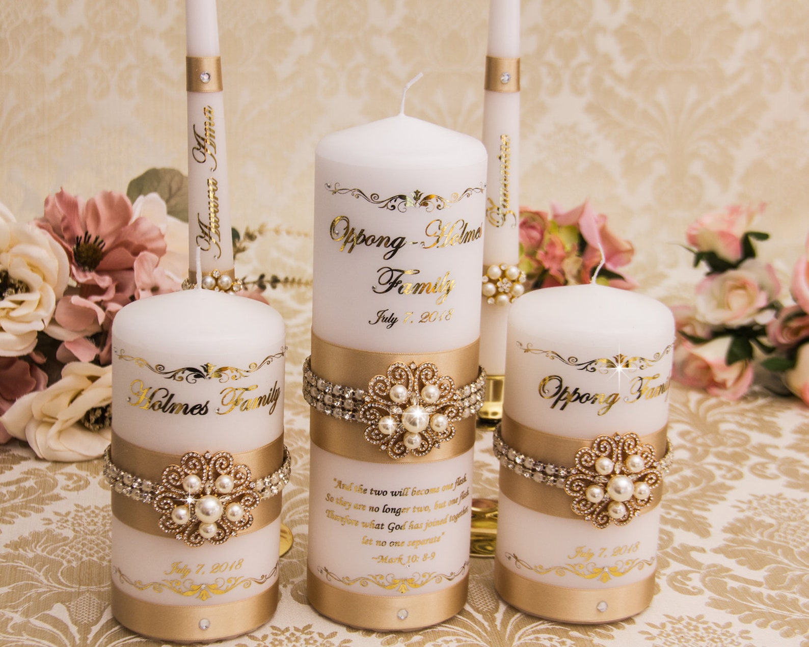 Personalized Wedding Unity Candle Set Gold Family Wedding | Etsy