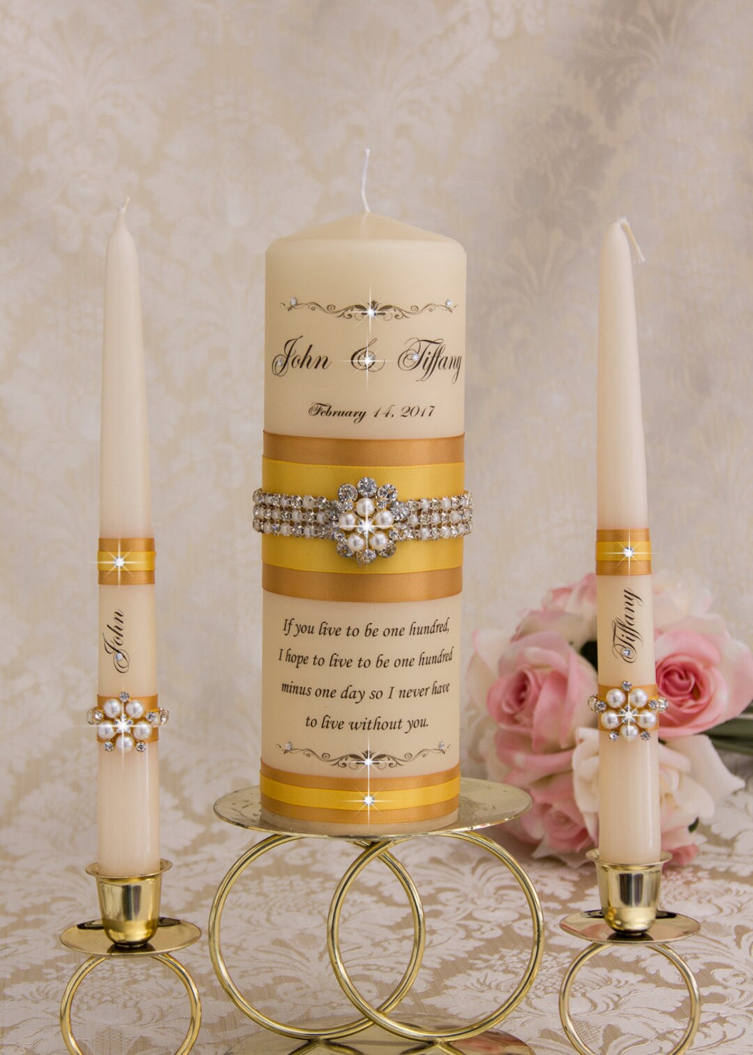 Gold Unity Candles Set, Personalized Wedding Unity Candles, Wedding ...