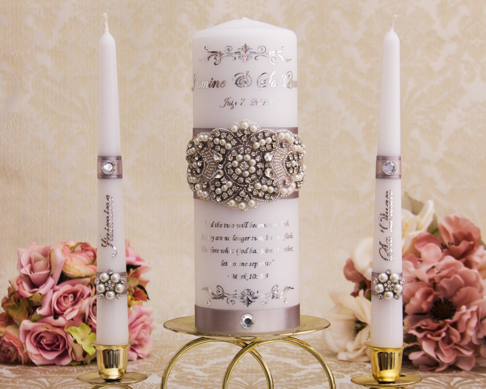 Pearl Wedding Unity Candle Set, Silver Wedding Candles Set, Silver ...