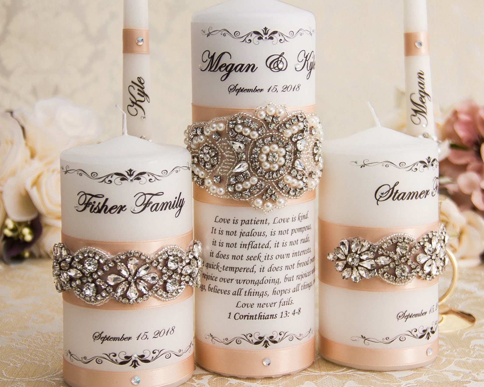 Wedding Unity Candle Set, Family Wedding Candles Set, Blush Unity ...