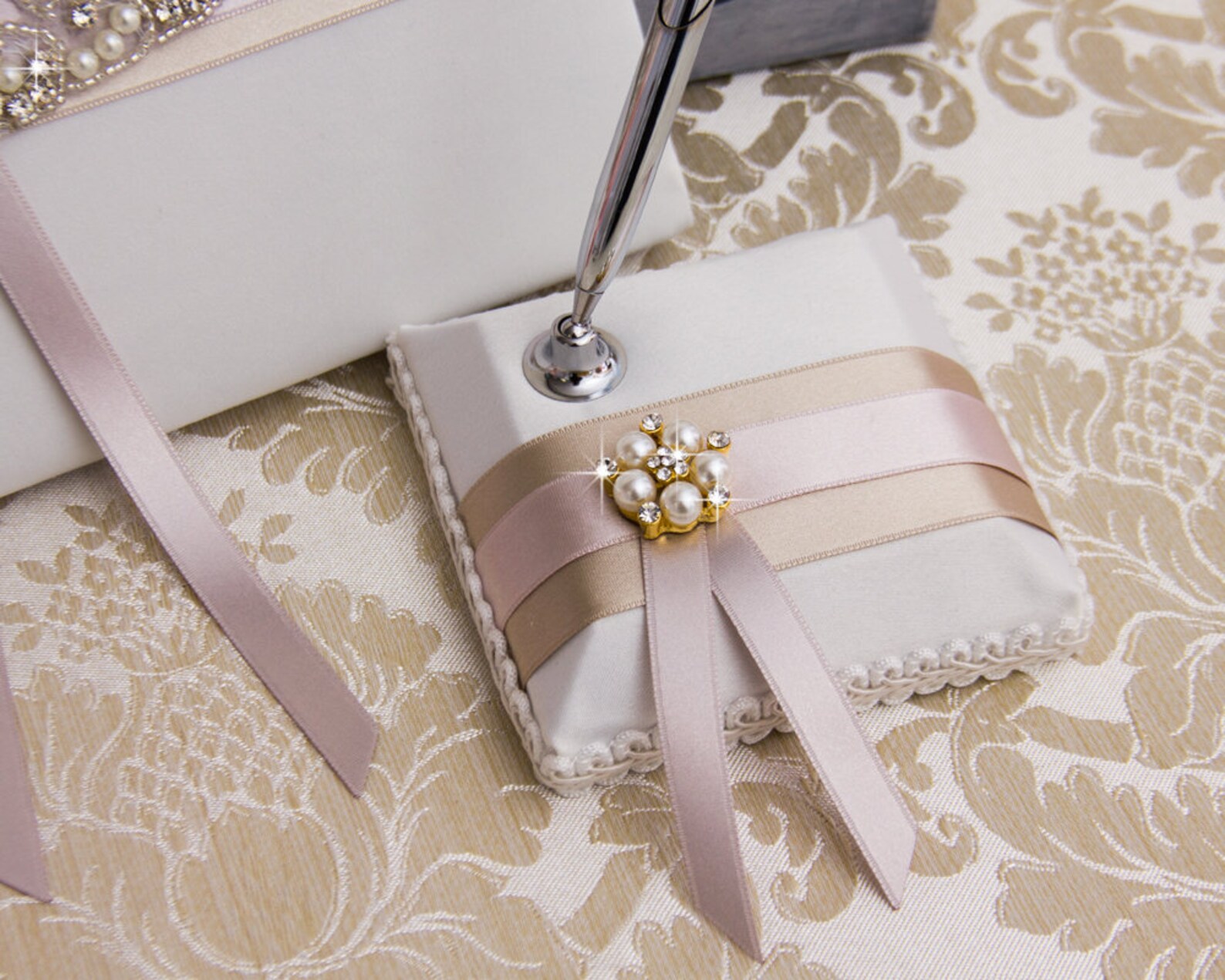 Gold Champagne Wedding Guest Book Pen Pen Holder Crystal - Etsy