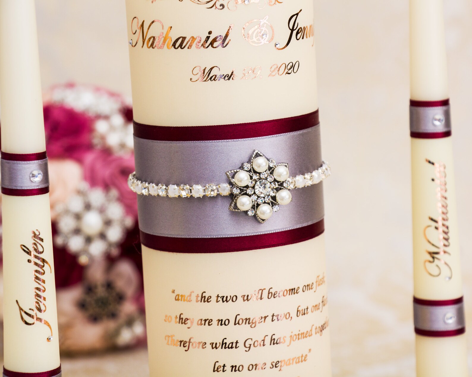 Personalized Wedding Unity Candle Set Burgundy and Gray Unity - Etsy