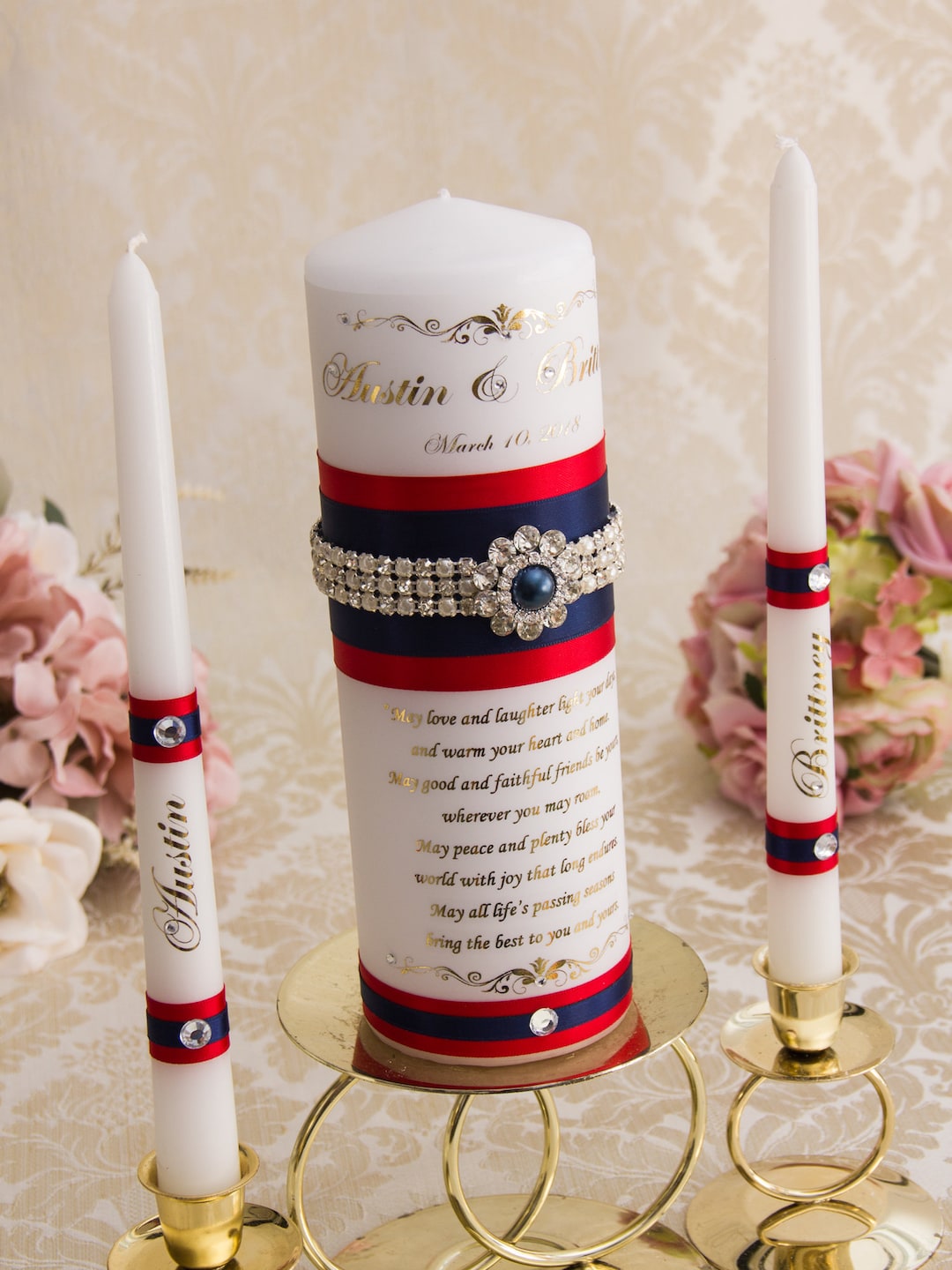 Unity Candle Set Navy and Red Cross Candle Set Military Wedding Unity ...