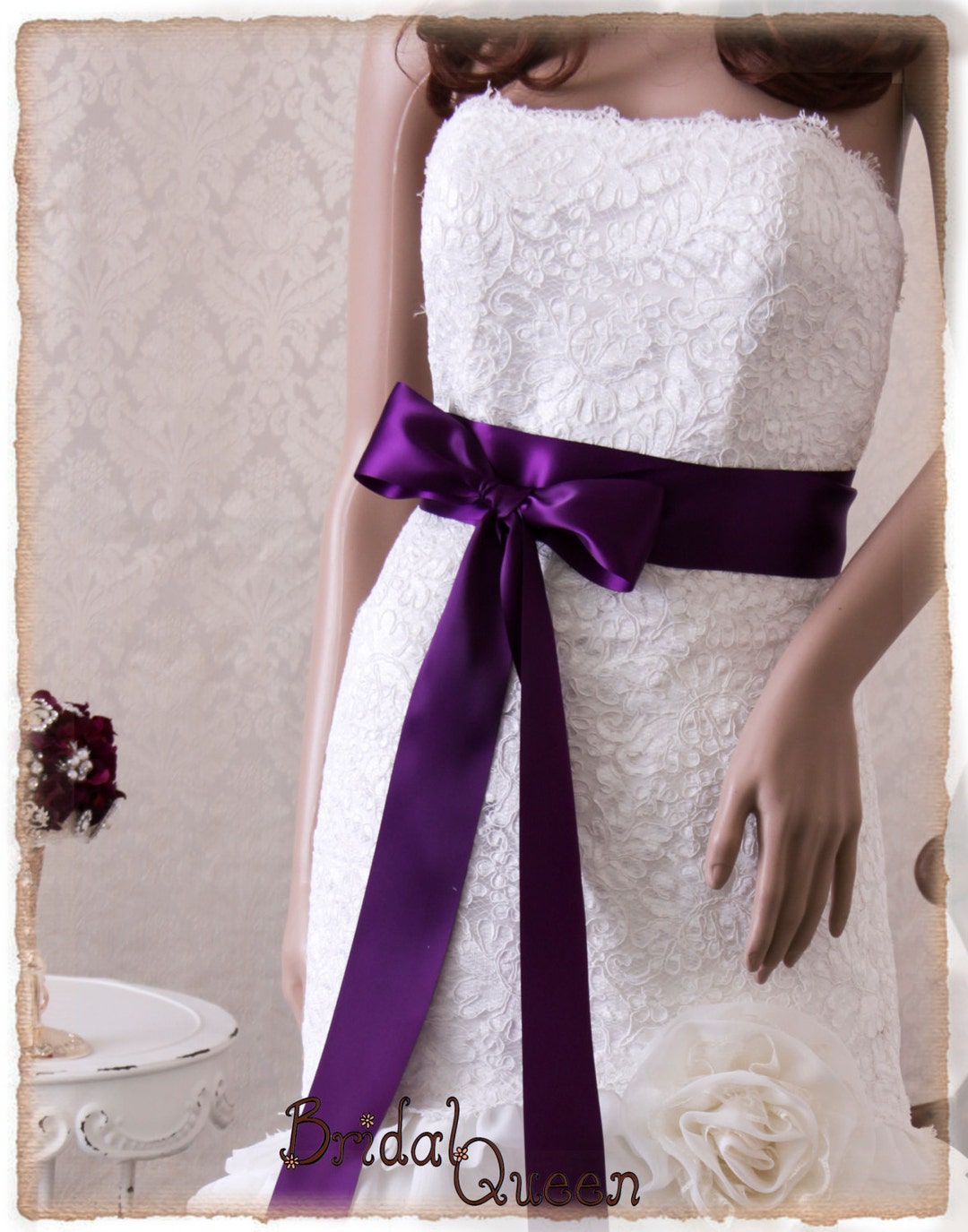 PLUM Satin Bridal Sash, Wedding Dress Sash, Satin Ribbon Bridal Belt ...