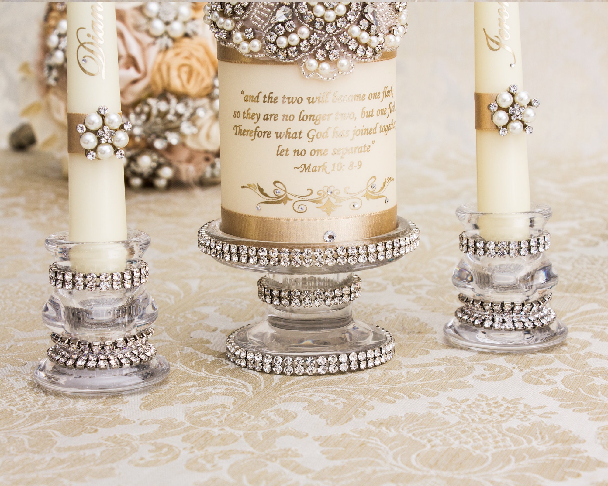 Pearl Wedding Unity Candle Set Champagne Wedding Unity - Etsy