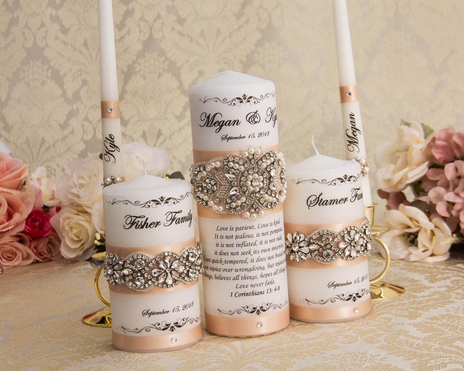 Wedding Unity Candle Set, Family Wedding Candles Set, Blush Unity ...