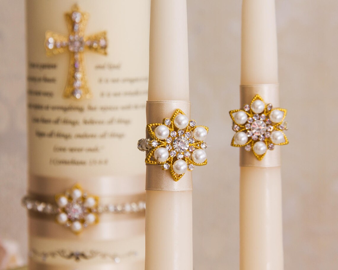 Unity Candle Set in Gold Wedding Unity Candles Gold Unity - Etsy