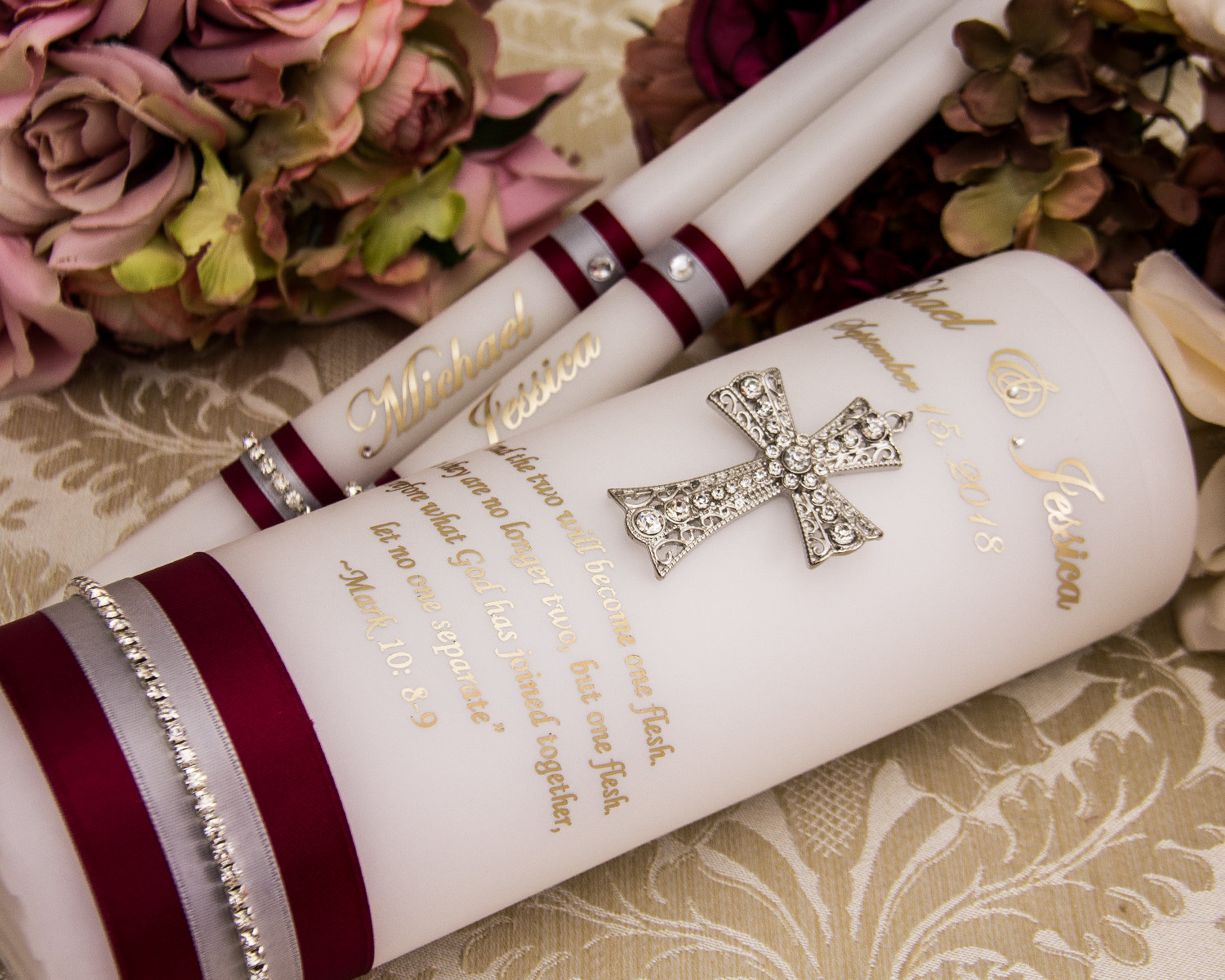 Personalized Unity Candle Set Silver Cross Candle Set Church Wedding ...