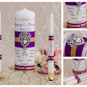 Purple and Gold Unity Candle Set, Wedding Unity Candle Set Personalized ...