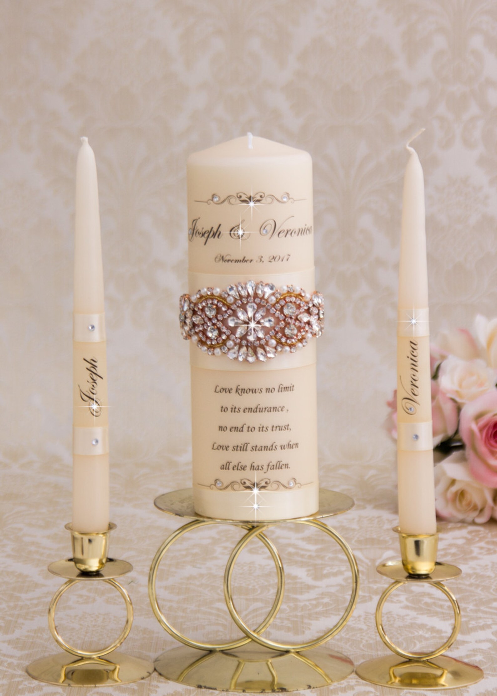 Rose Gold Unity Candle Set Rose Gold Wedding Unity Candles Ivory ...