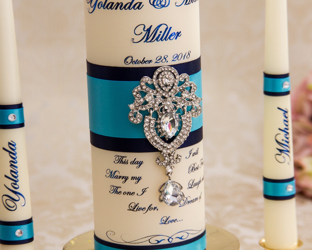 Turquoise Wedding Unity Candle Set, Personalized Wedding Unity Candles ...