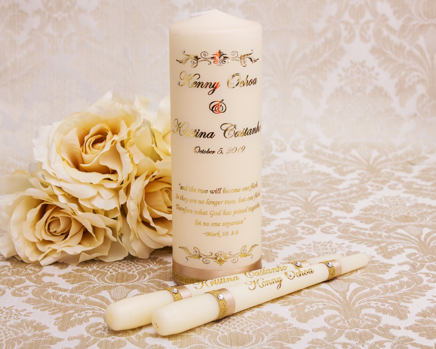 Personalized Wedding Unity Candle Set Gold Foil Wedding | Etsy