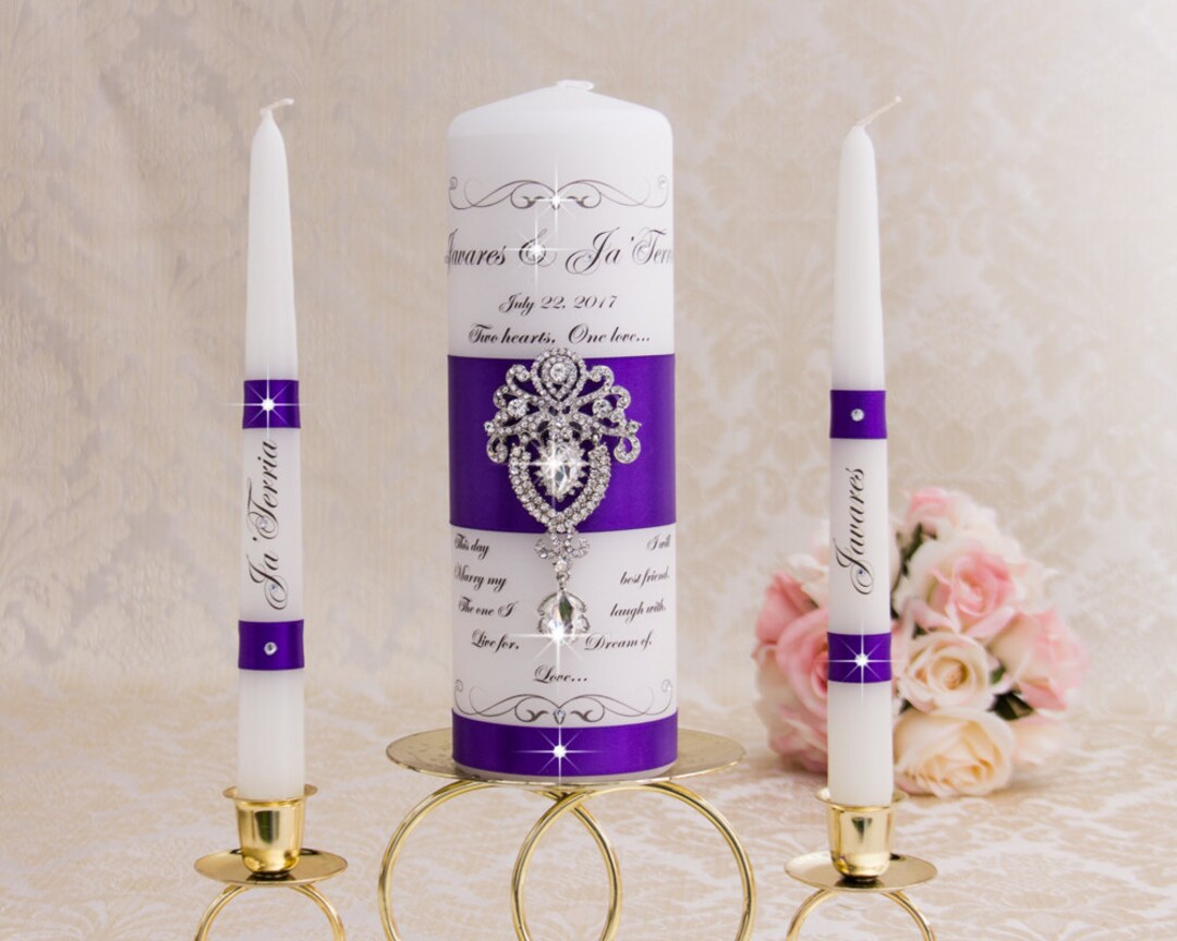 Royal Purple Unity Candle Set, Wedding Unity Candle Set Personalized ...