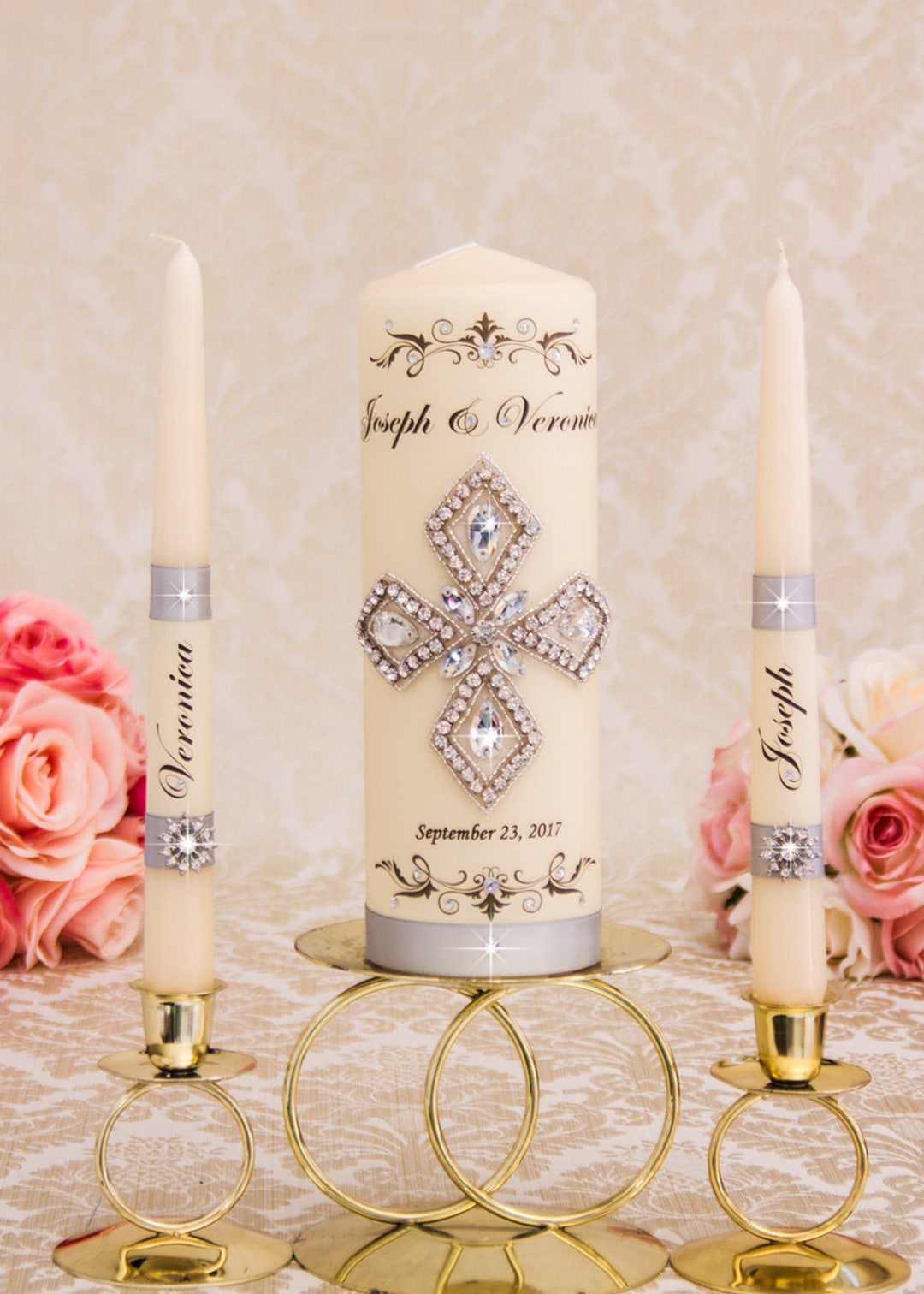 Silver Wedding Unity Candle Set Crystal Unity Candles Personalized ...