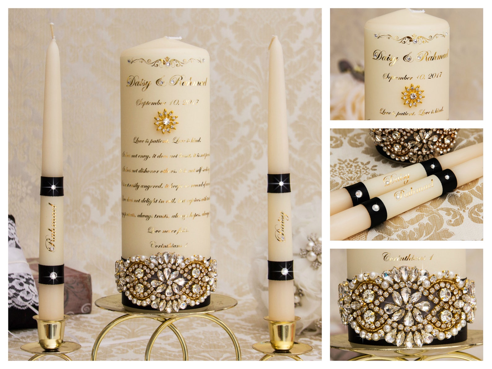 Gold Unity Candle Set Gold Wedding Unity Candles Black Wedding | Etsy