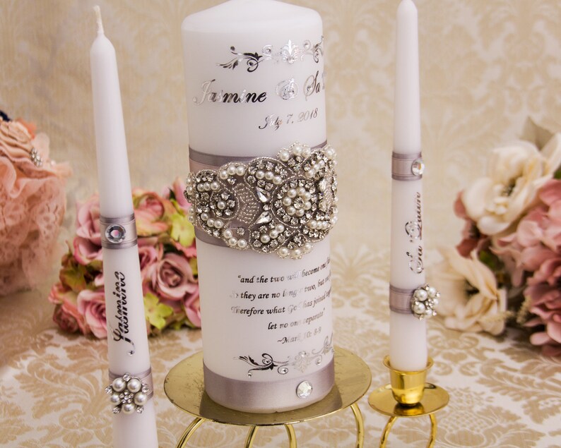 Pearl Wedding Unity Candle Set, Silver Wedding Candles Set, Silver ...