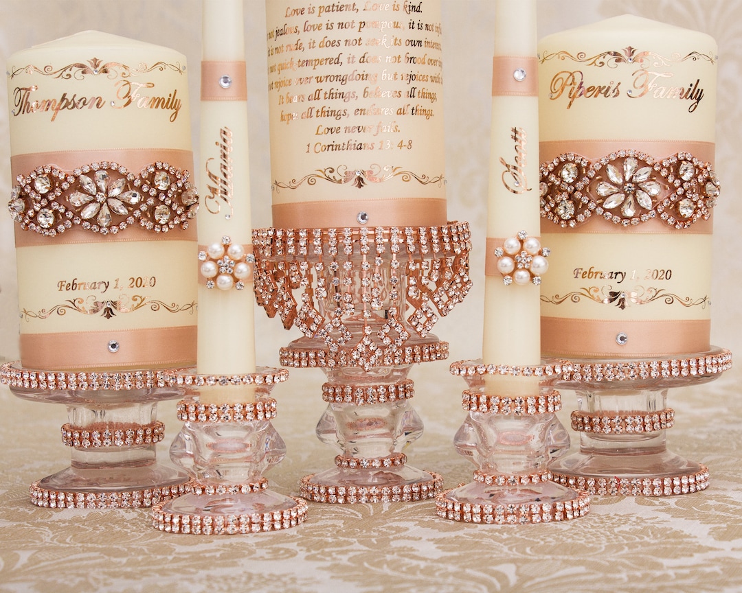 Great Gatsby Unity Candle Holder Set Rose Gold Wedding Unity Candles ...