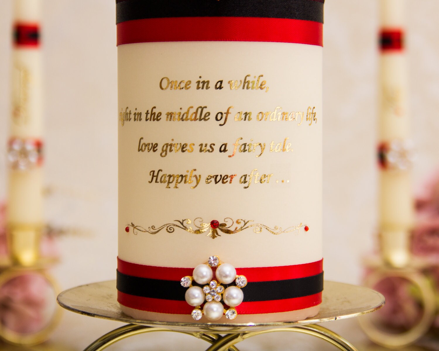 Red Unity Candle Set Black Wedding Unity Candles Gold | Etsy