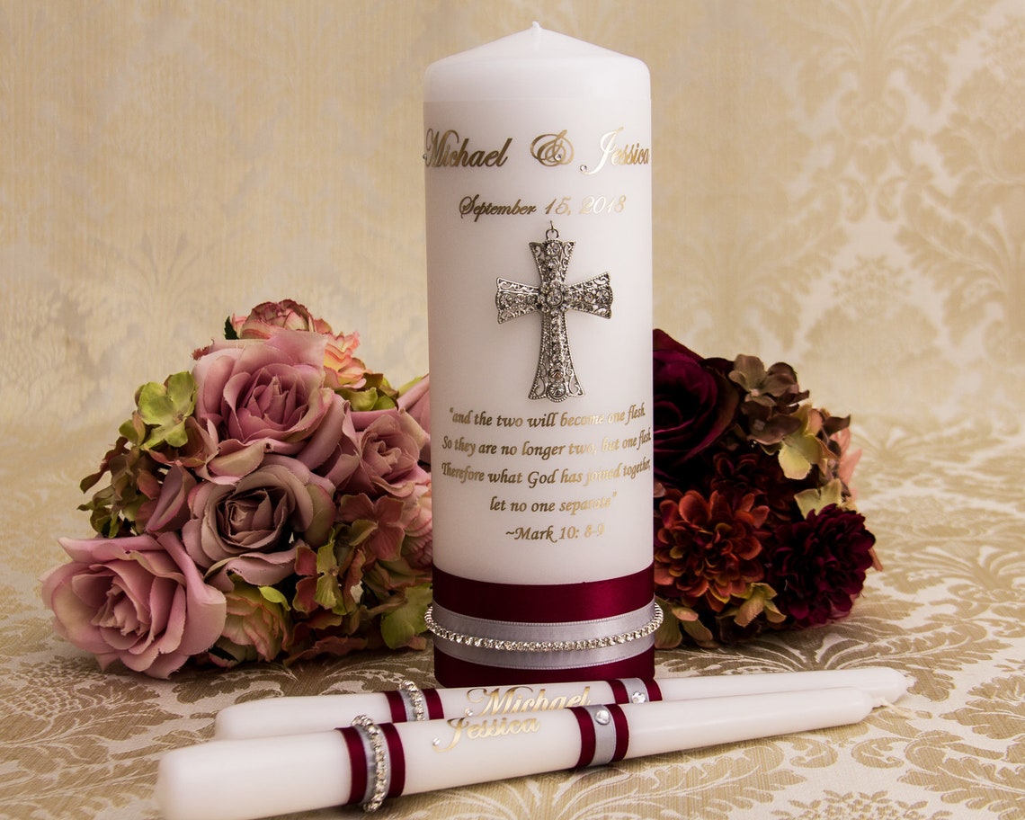 Personalized Unity Candle Set Silver Cross Candle Set Church Wedding ...