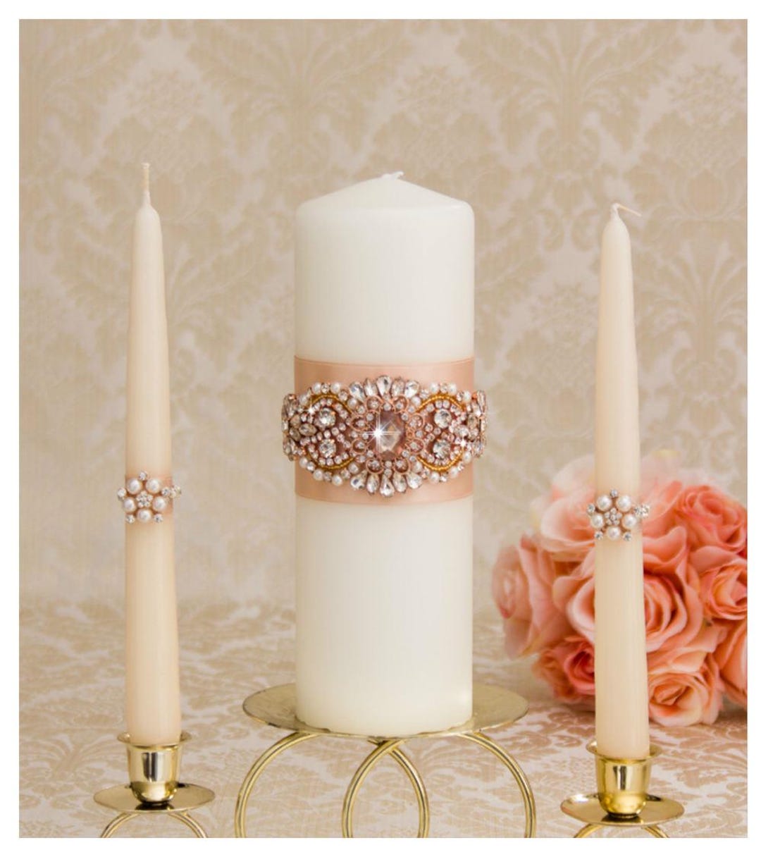 Rose Gold Unity Candle Set, Rose Gold Wedding Candle Unity, Rhinestone ...